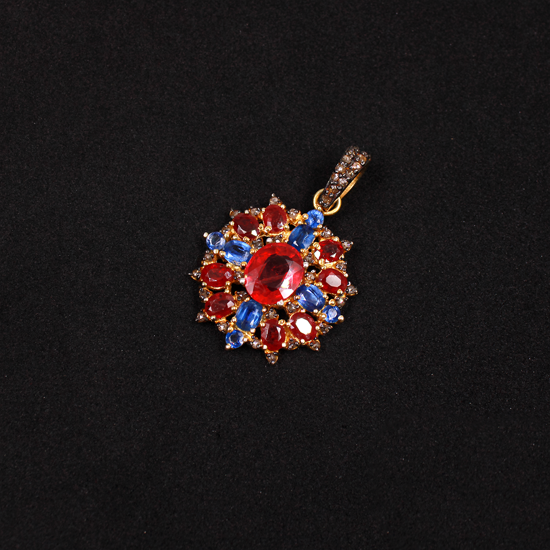Natural Ruby And Kyanite Pendant With Pave Diamonds – Gold-Plated 925 ...