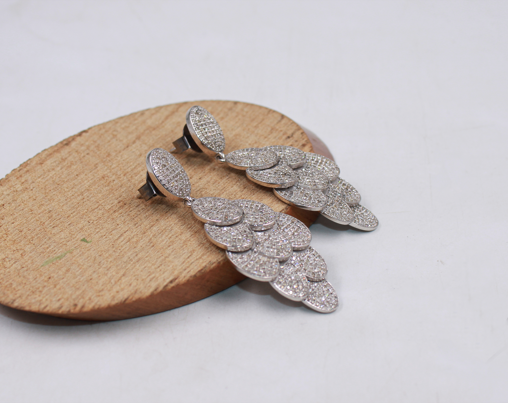 Natural Pave Diamond Dangle Earrings – Handmade 925 Sterling Silver Dr ...