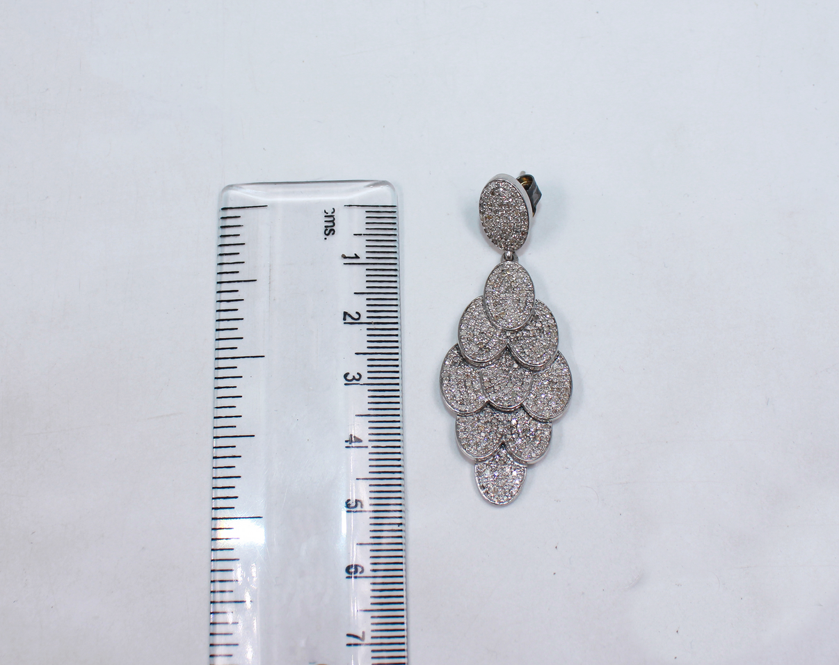 Natural Pave Diamond Dangle Earrings – Handmade 925 Sterling Silver Dr ...