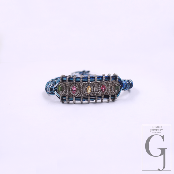 Blue Macrame Bracelet – Multi Tourmaline With Pave Diamonds In 925 Ste ...