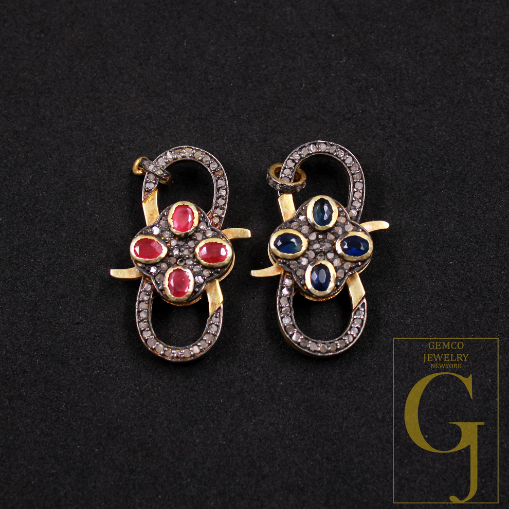 Double-Sided Pave Diamond Lobster Clasps – 925 Sterling Silver Handmad ...