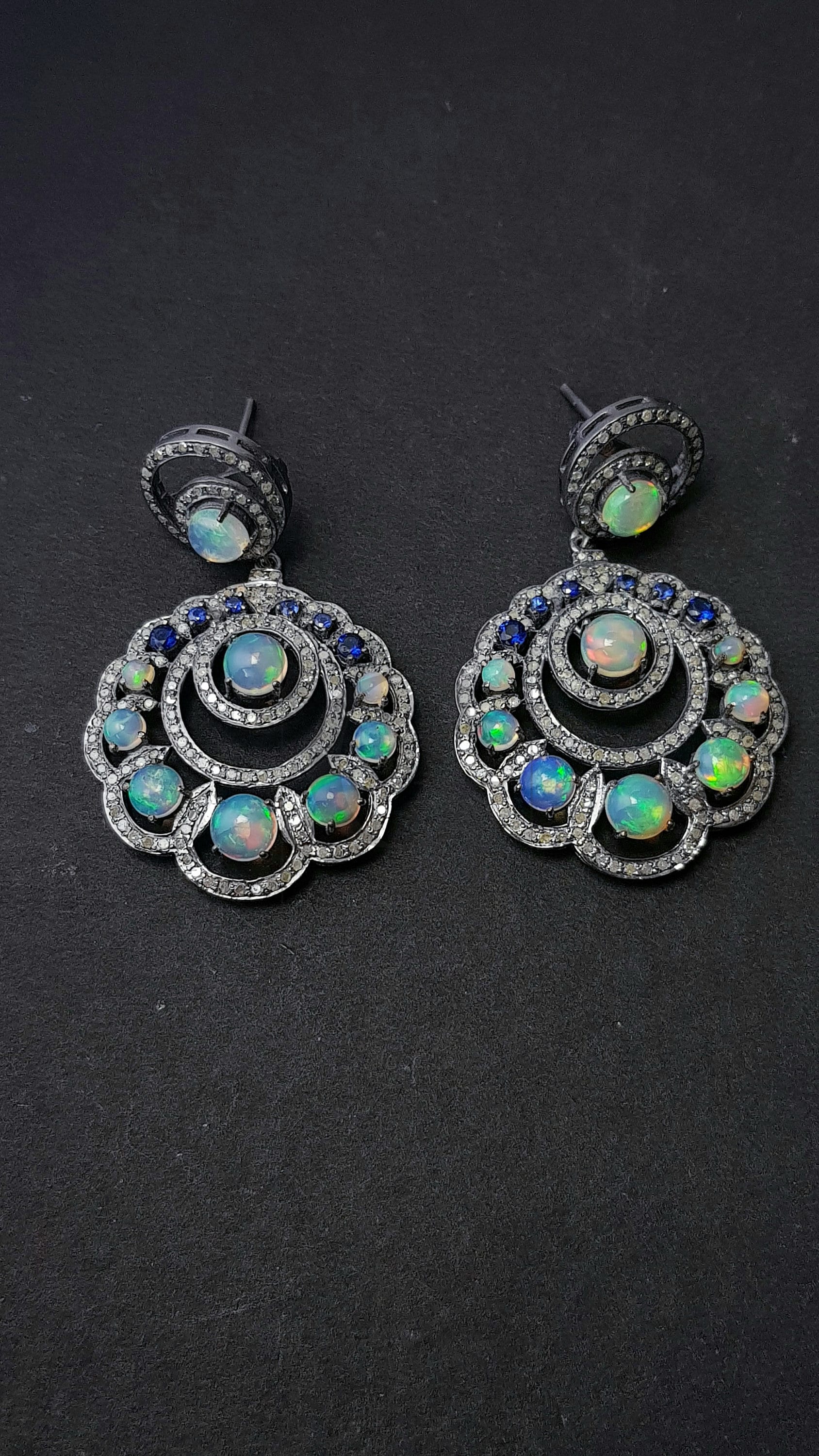 Beautifully Designed Rosecut Pave Diamonds And Natural Ethiopian Opal ...