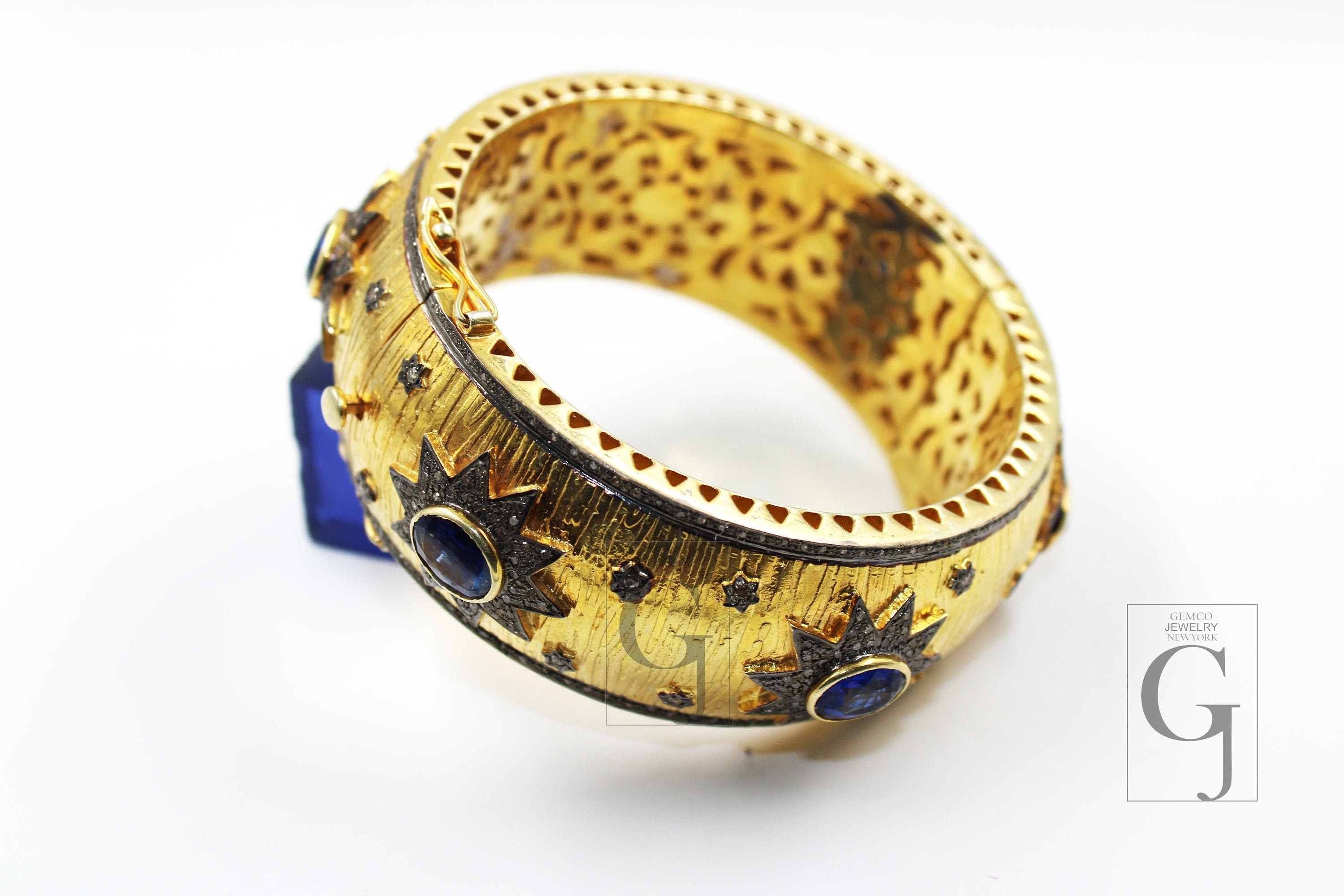 Fashionable Designer 24k gold kaynite bangle Rosecut pave diamond bang ...
