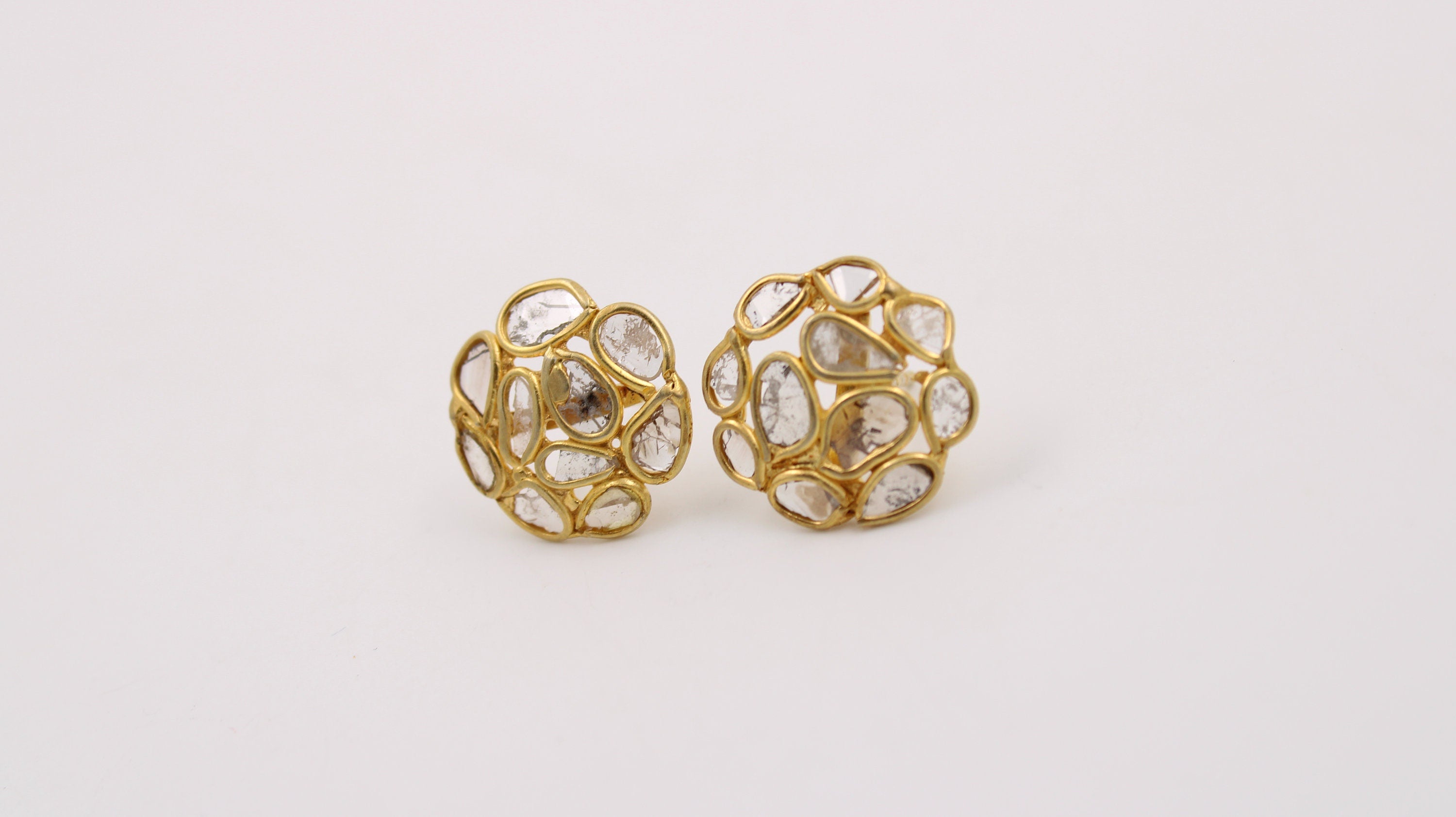 1 pair Beautiful 14k Gold Pave Rosecut Diamond 925 Sterling Silver Han ...