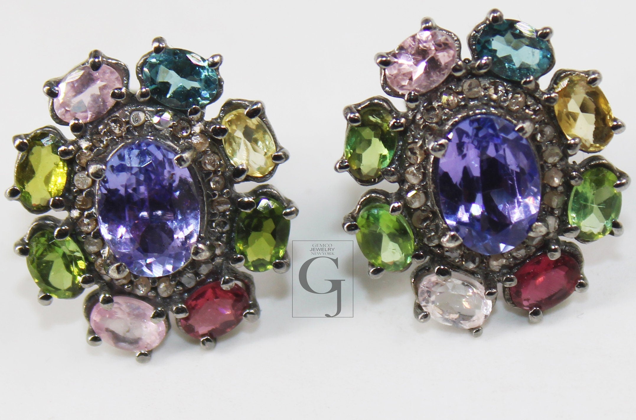 Beautiful Designer Rosecut Pave Diamond Stud Earrings 925 Sterling Sil ...