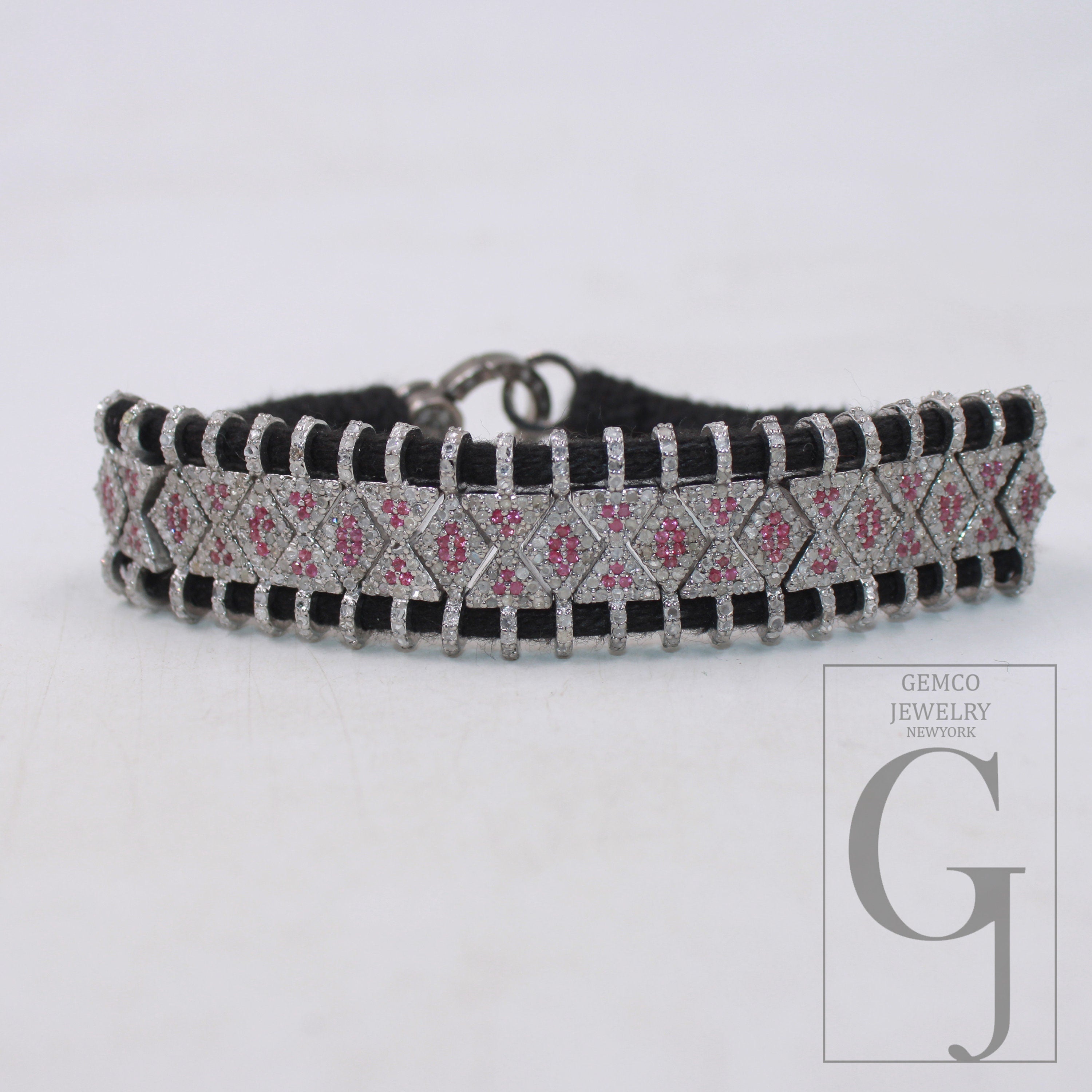 1pc Pink Ruby Design Thread Bracelet Rosecut Pave Diamond Thread Bangl ...